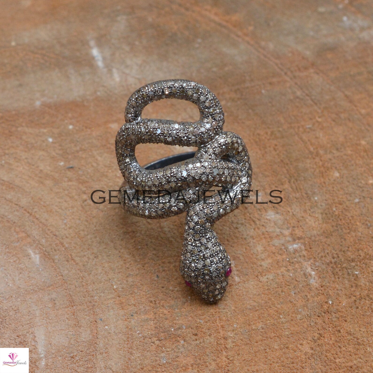 Pave Diamond Snake Ring Red Ruby Eye Diamond Snake Sterling | Etsy