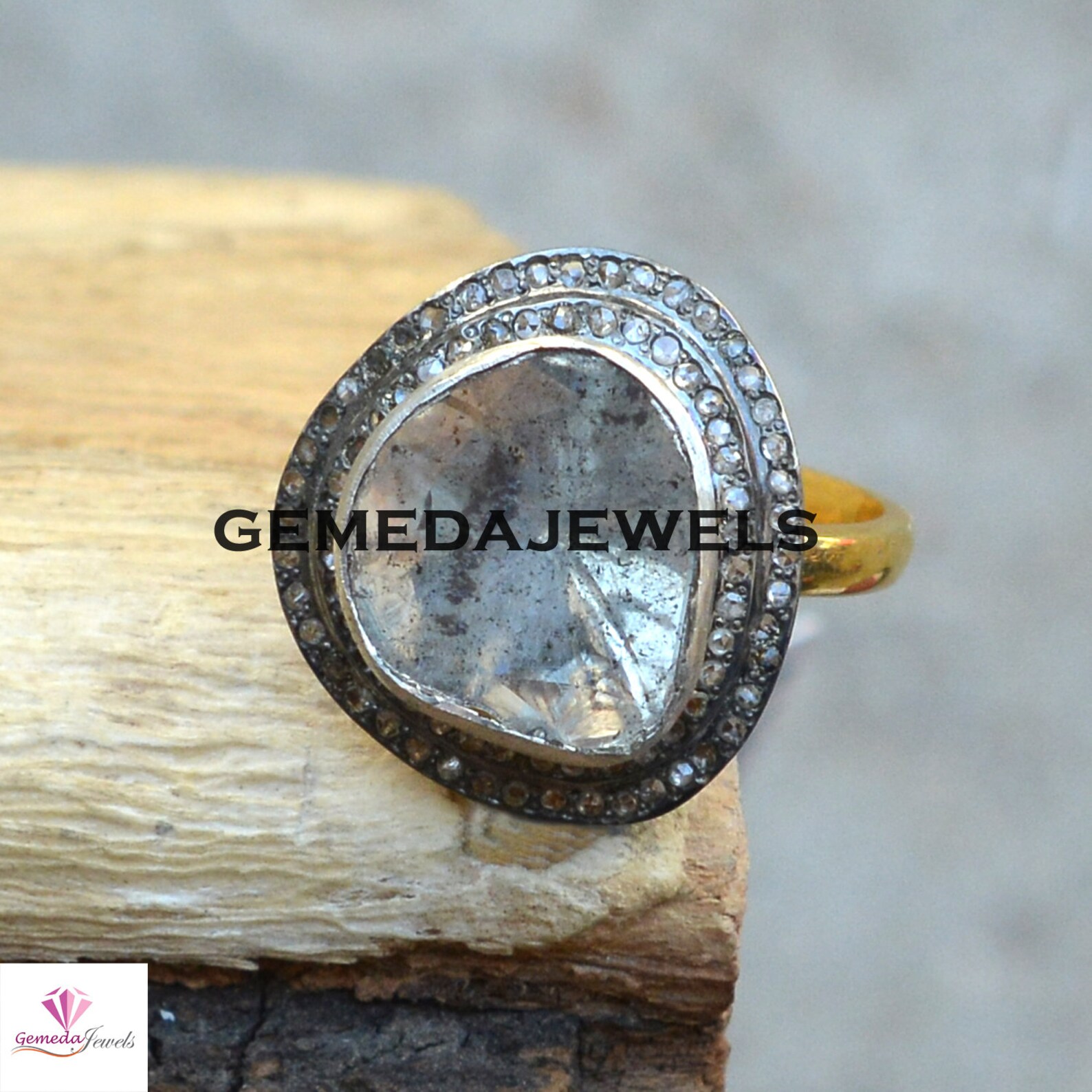 Sale Polki Diamond Ring Sterling Silver Ring Pave Diamond - Etsy