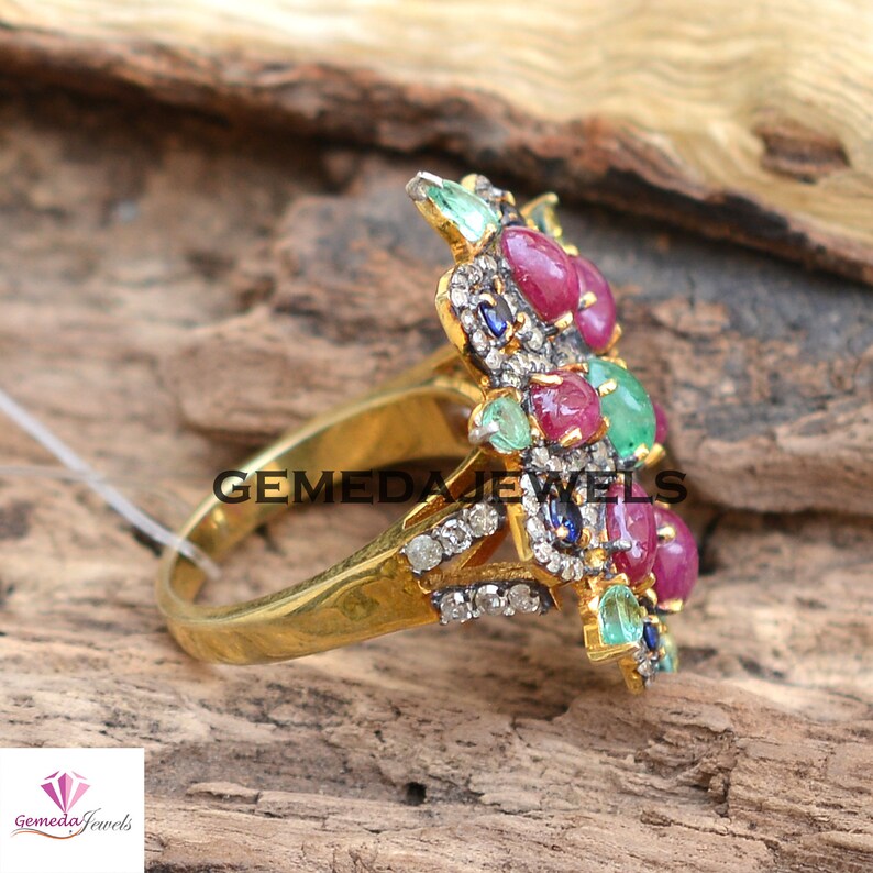 Multi Gemstone Flower Ring 925 Sterling Silver Ring Gemstone - Etsy