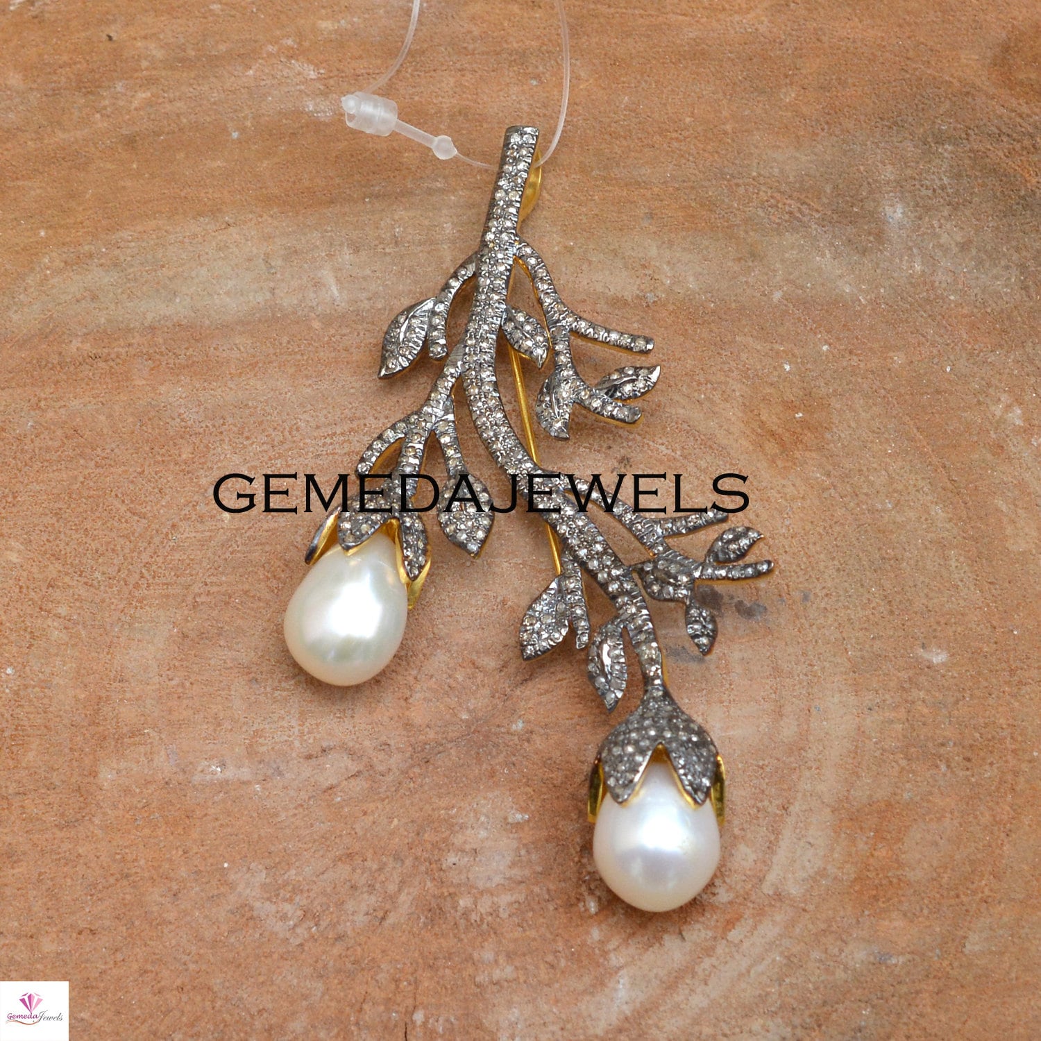 Sale Pave Diamond Brooch Pendant White Pearl Gemstone Brooch | Etsy