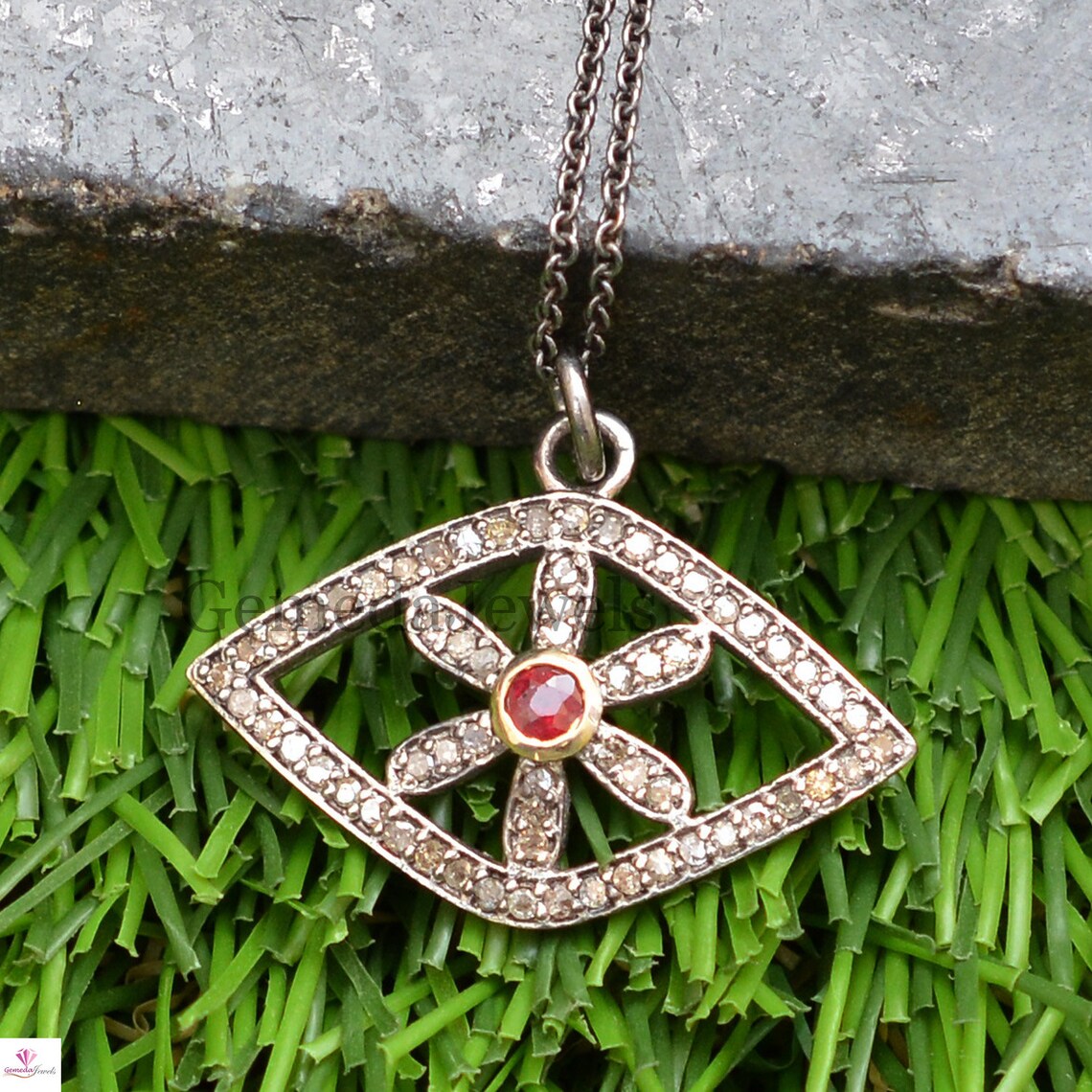 Genuine Pave Diamond Evil Eye 925 Silver Pendant Red Ruby | Etsy