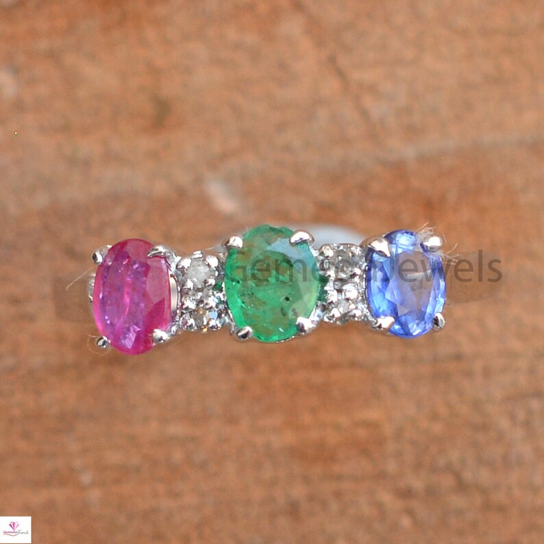 Natural Ruby Emerald Sapphire Ring Sterling Silver Jewelry - Etsy