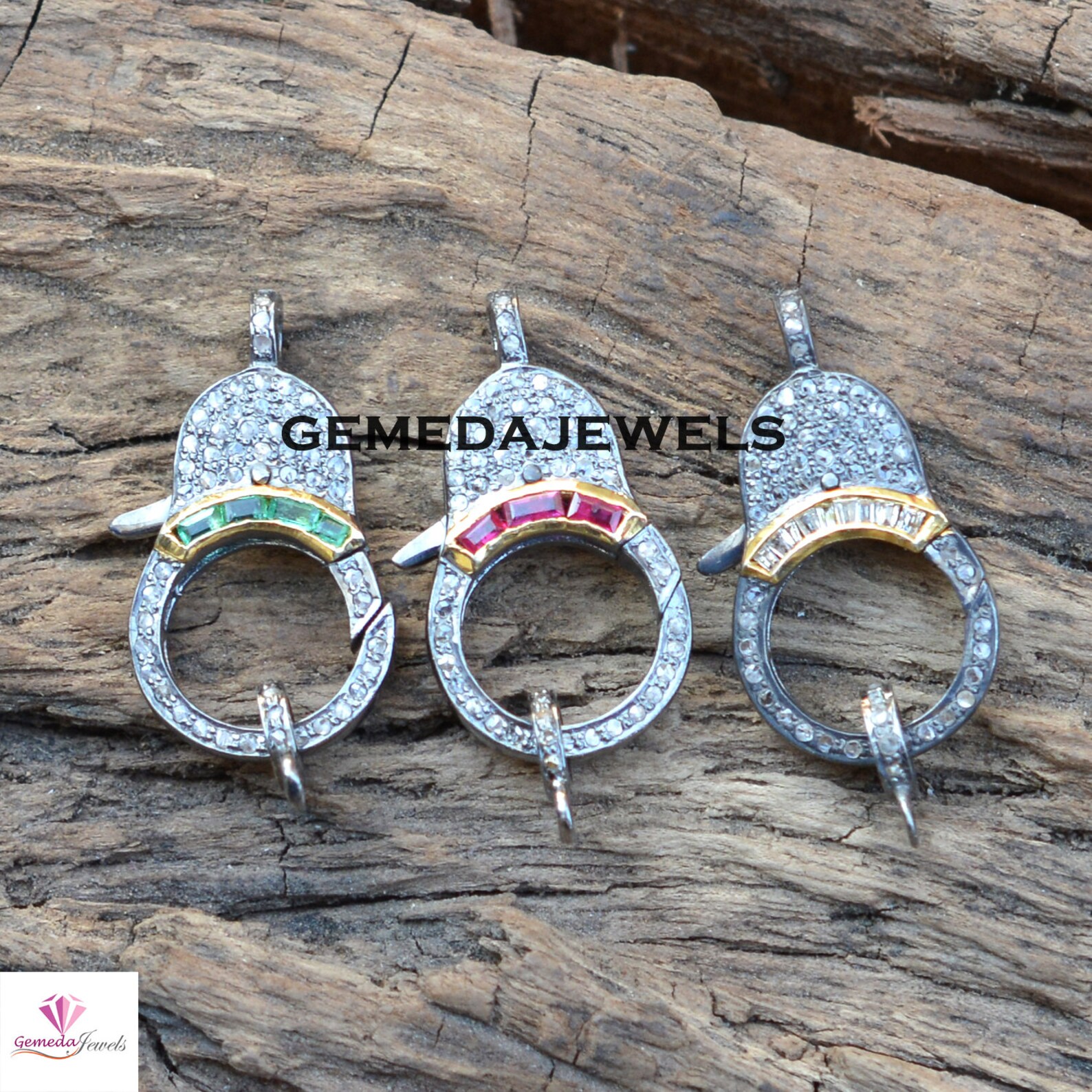 Sale Emerald Silver Lock Pave Diamond Lock Ruby Gemstone - Etsy