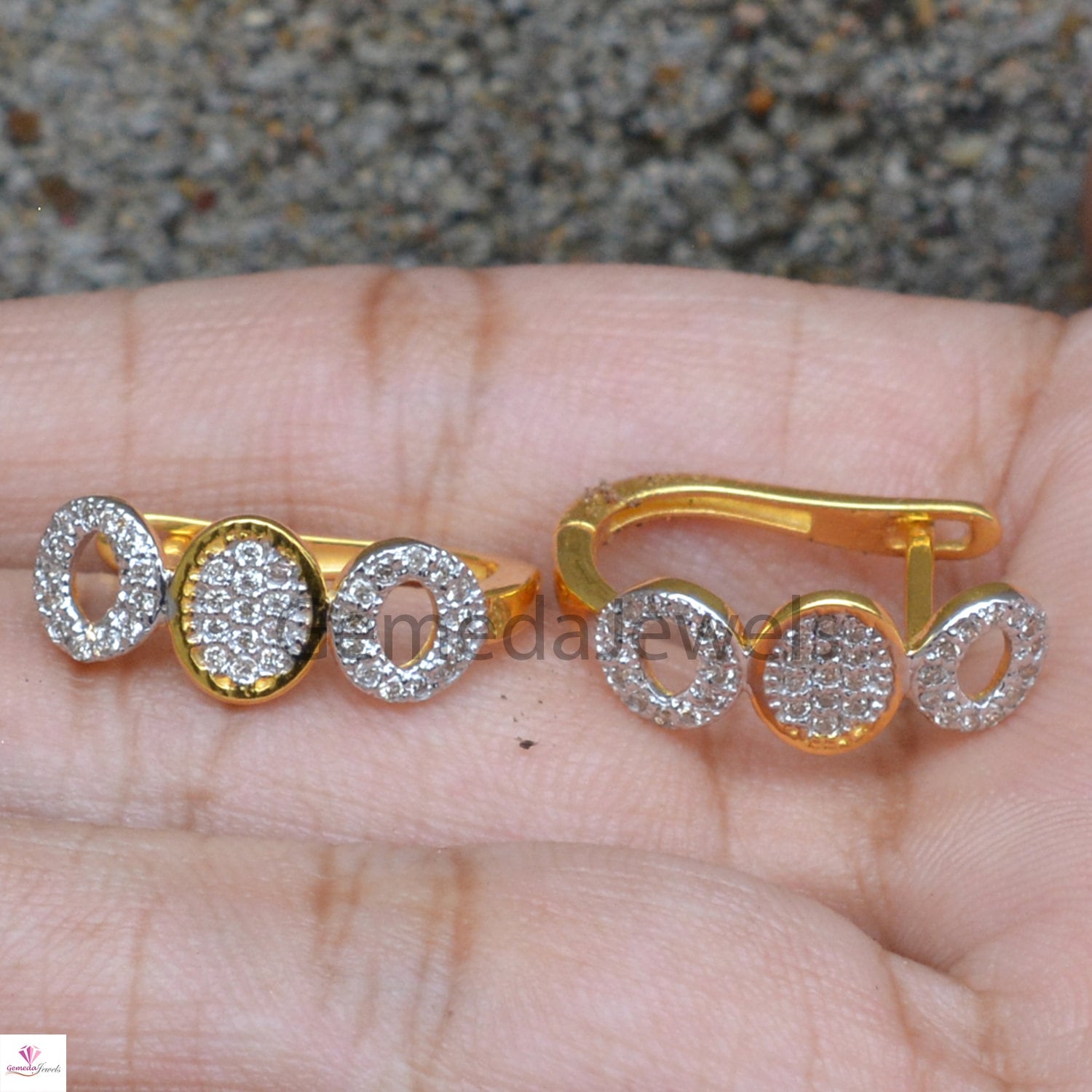 Three Circle Stud Earrings Pave Diamond Earrings Russian | Etsy