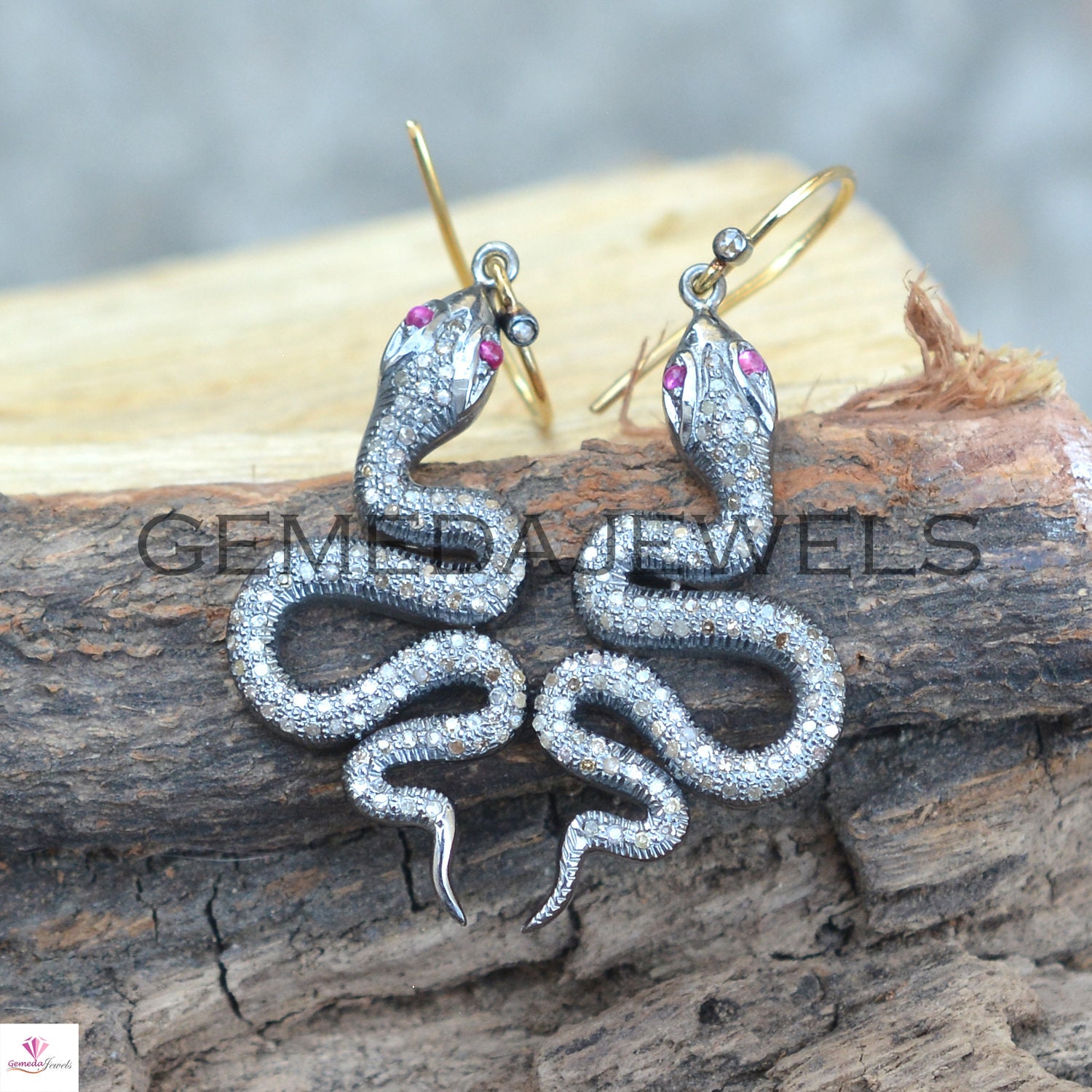 Pave Diamond Snake Earring Red Ruby Eye Snake Earrings - Etsy