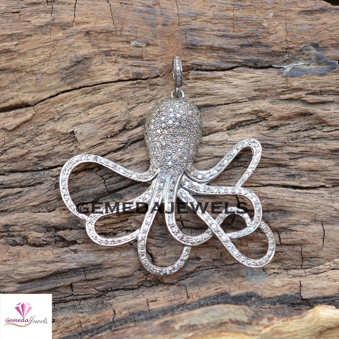 Sale Pave Diamond Octopus Pendant, Solid 925 Silver Jewelry, 16" Silver ...