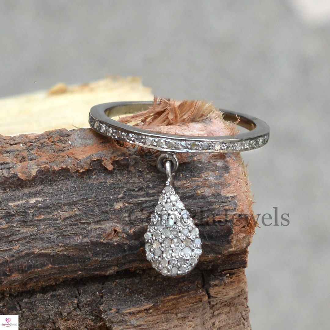 Sale! 925 Sterling Silver Jewelry, Pave Diamond Band Ring, Diamond Drop ...