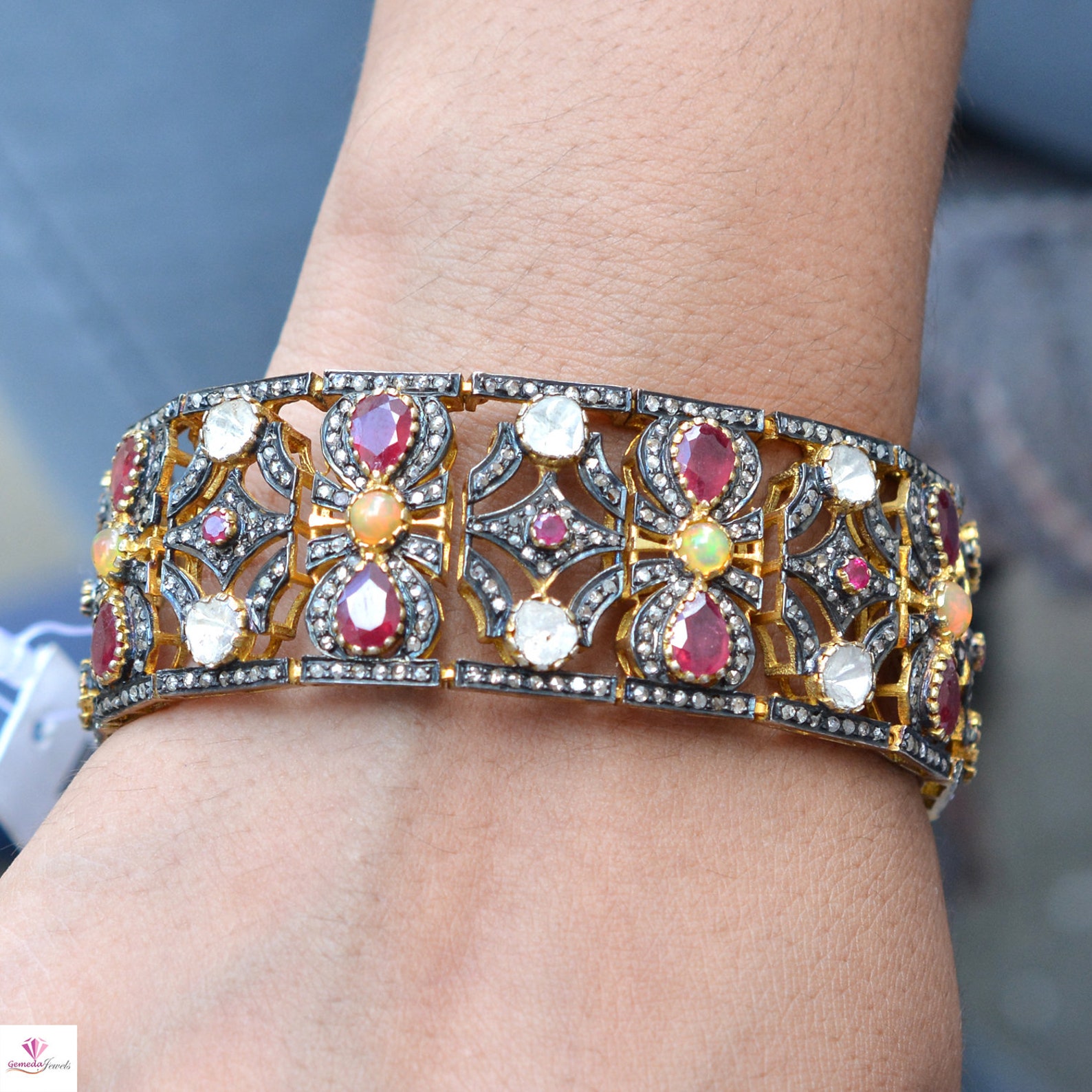 Ruby Gemstone Bracelet Opal Bracelet Jewelry Pave Diamond - Etsy