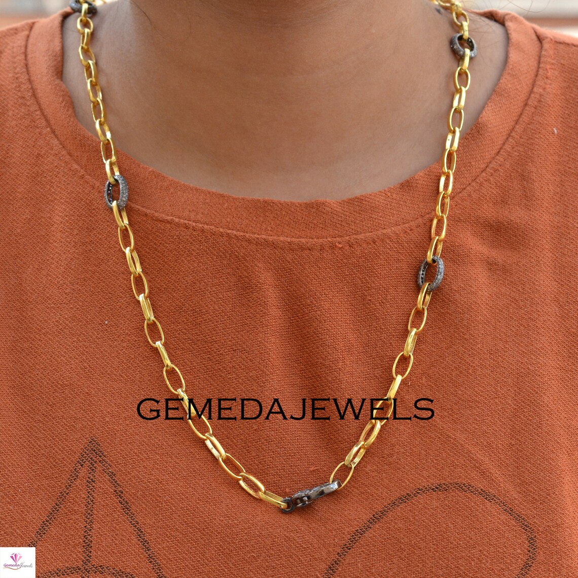 Pave Diamond Chain Necklace 925 Sterling Silver Chain - Etsy