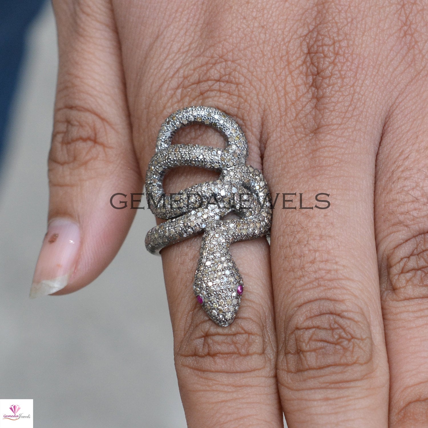 Pave Diamond Snake Ring Red Ruby Eye Diamond Snake Sterling | Etsy