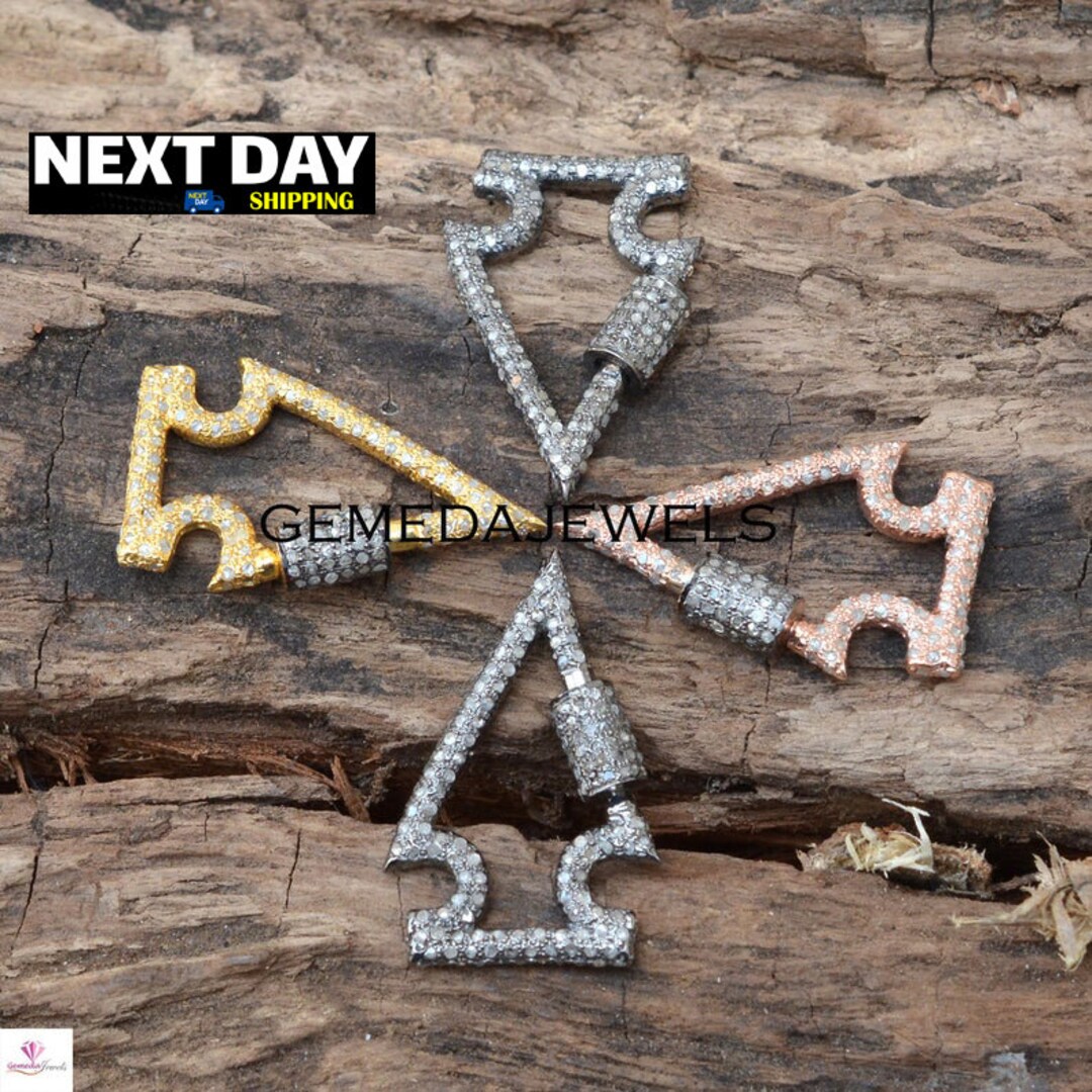 Pave Diamond Carabiner Lock, 925 Silver Diamond Lock, Gold Vermeil ...