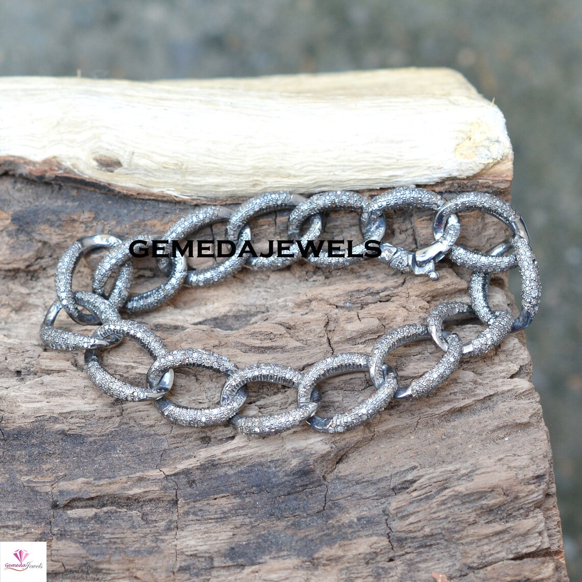Pave Diamond Bracelet Silver Link Chain Bracelet 925 Silver - Etsy