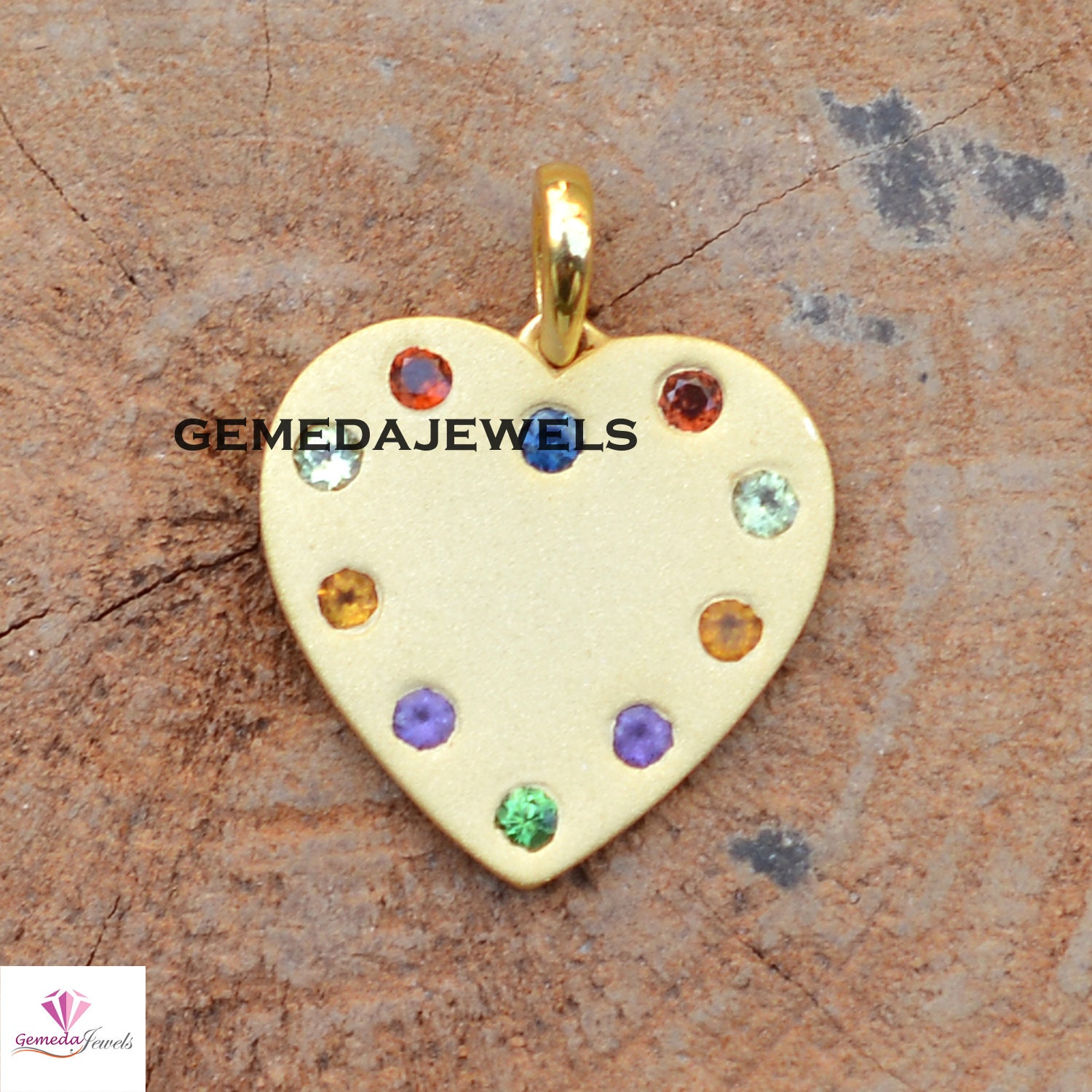 Sale Multi Gemstone Heart Pendant Gemstone 925 Silver | Etsy