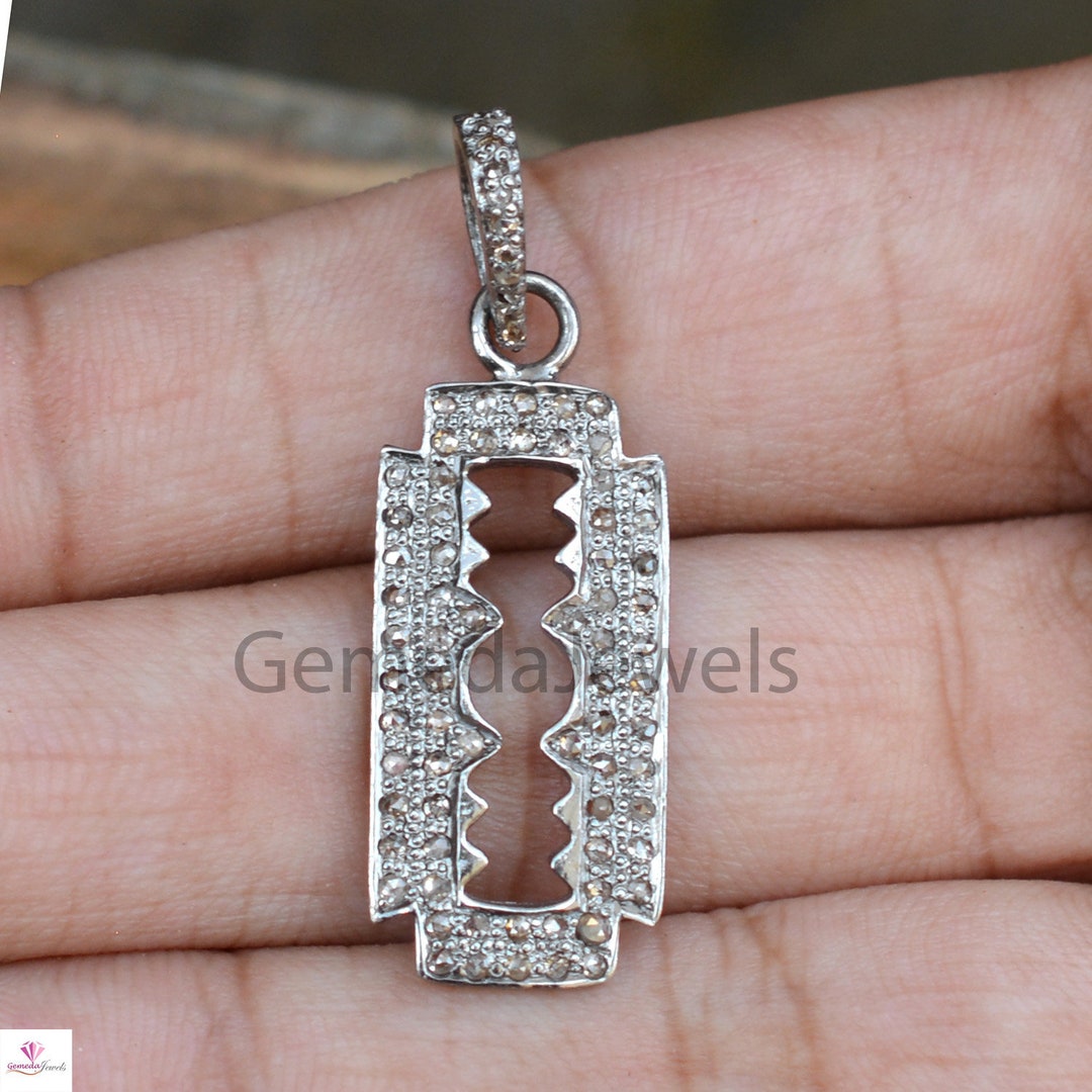 Sale! Pave Diamond Razor Blade Pendant, 925 Silver Jewelry, Pave ...