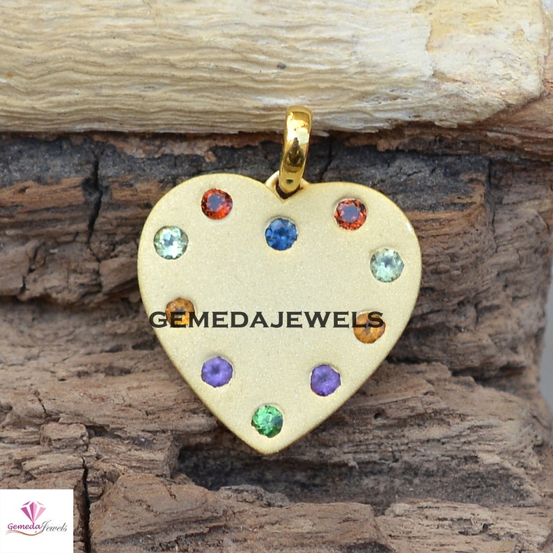 Sale Multi Gemstone Heart Pendant Gemstone 925 Silver | Etsy