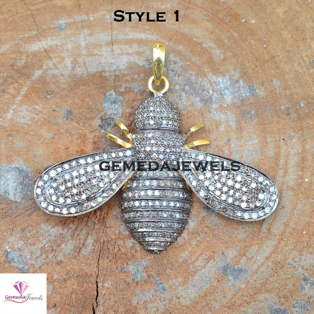 Sale Pave Setting Diamond Honey Bee Pendant, 925 Silver 14k Gold Plated ...