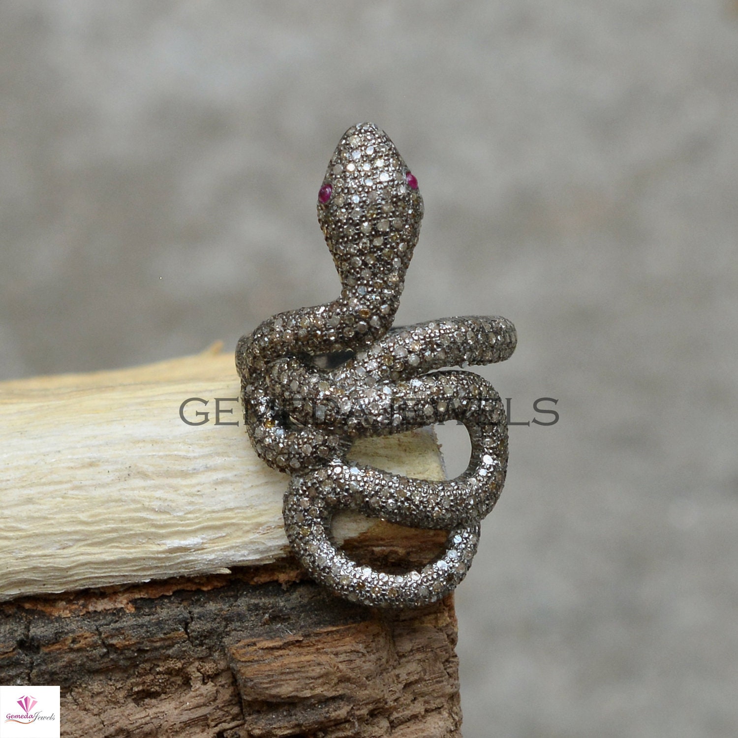 Pave Diamond Snake Ring Red Ruby Eye Diamond Snake Sterling | Etsy
