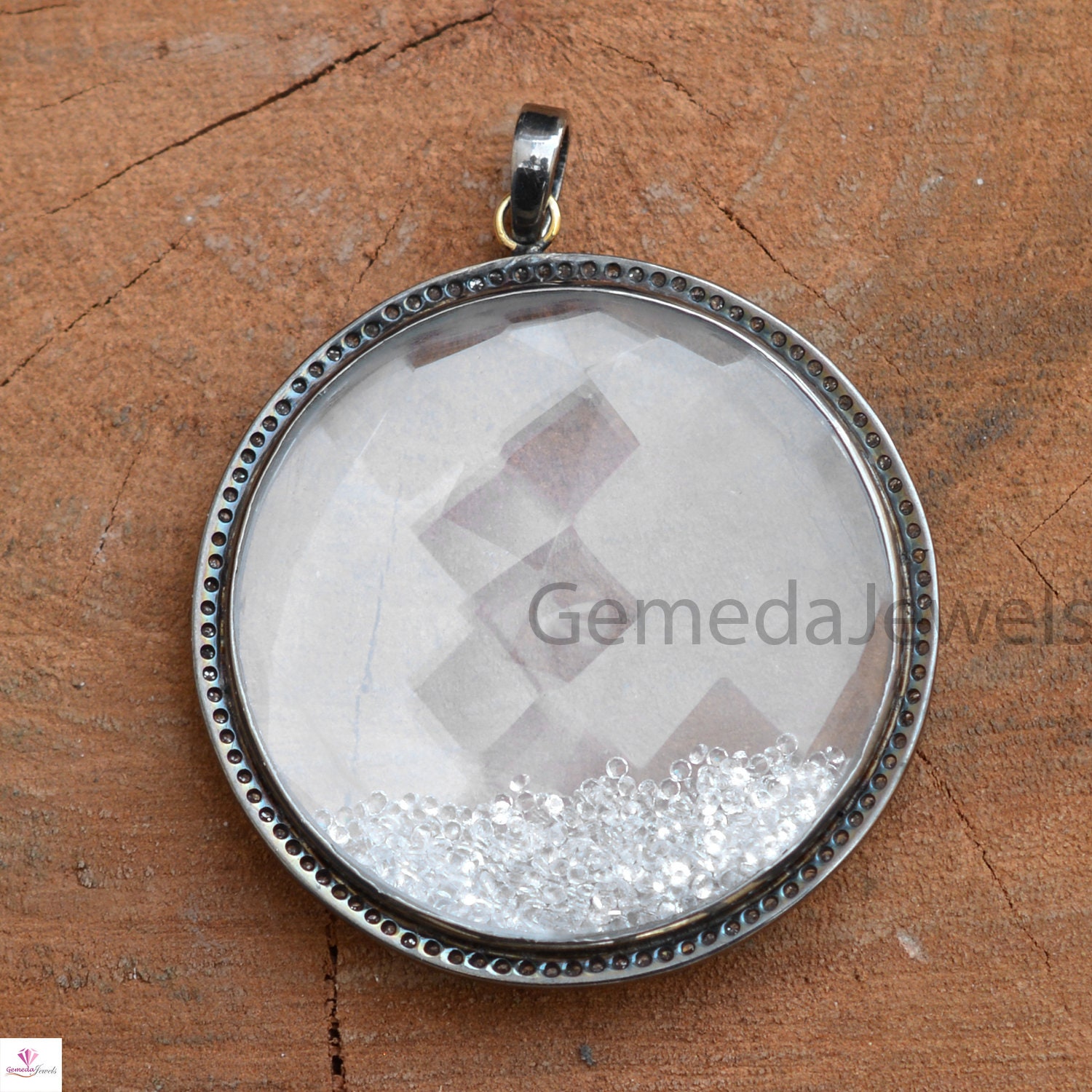 Natural Pave Diamond Crystal Shaker Pendant: Sterling Silver Topaz ...