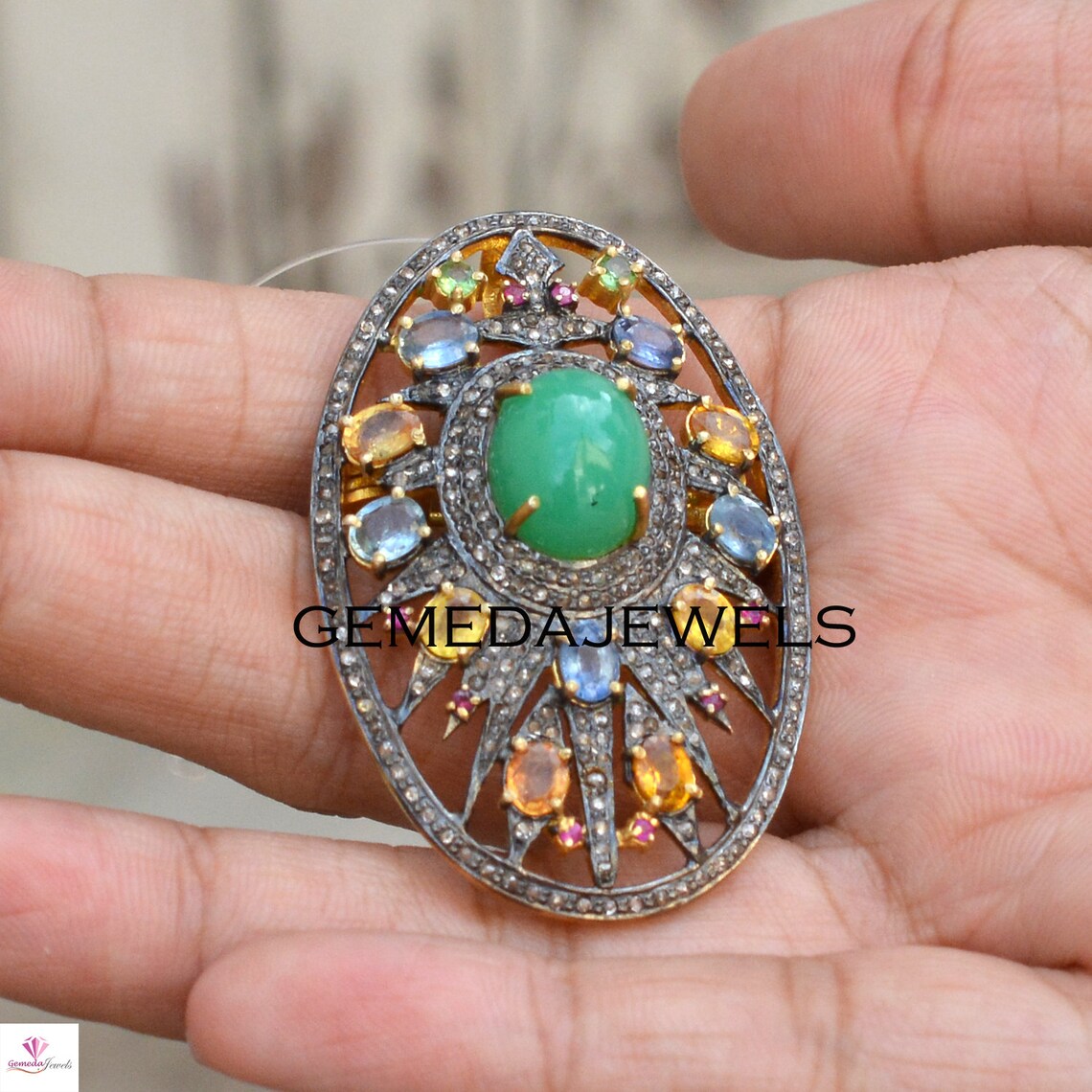 Chrysoprase Gemstone Brooch Multi Gemstone Brooch Pendant - Etsy