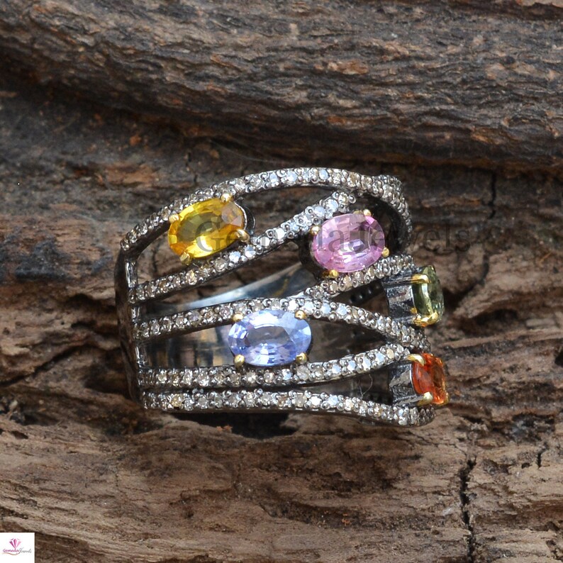 Sale Genuine Multi Sapphire Ring 925 Sterling Silver - Etsy