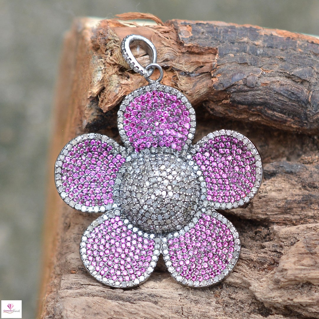 Beautiful Ruby Floral Pendant, Solid 925 Silver Jewelry, Real Ruby ...