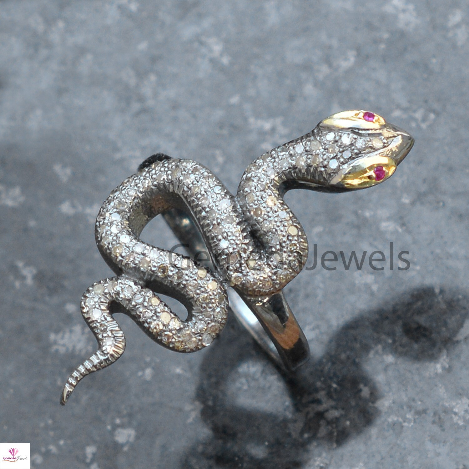 Red Eye Snake Ring Pave Diamond Snake Ring Diamond Ruby - Etsy