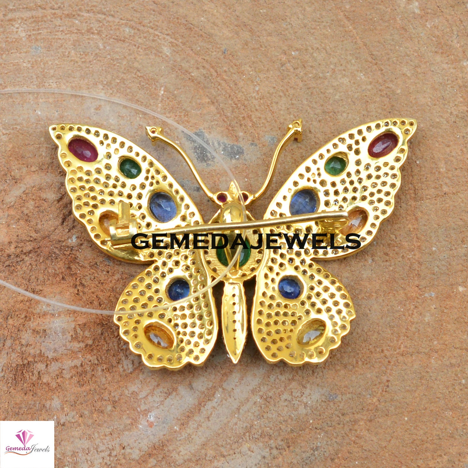 Multi Gemstone Brooch Butterfly Brooch Pin Pave Diamond | Etsy