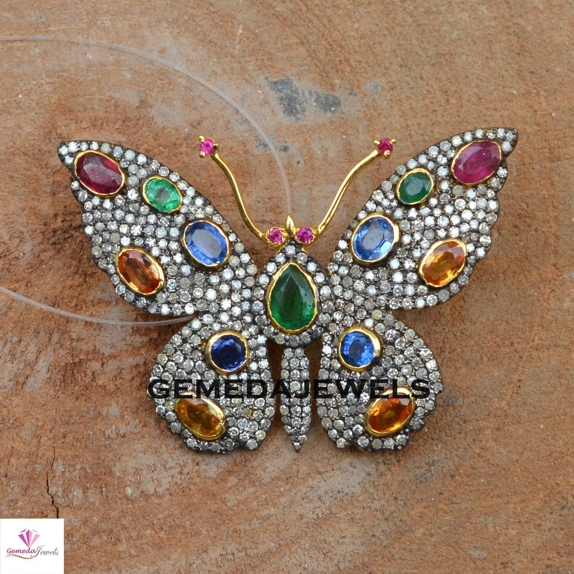 Multi Gemstone Brooch Butterfly Brooch Pin Pave Diamond | Etsy