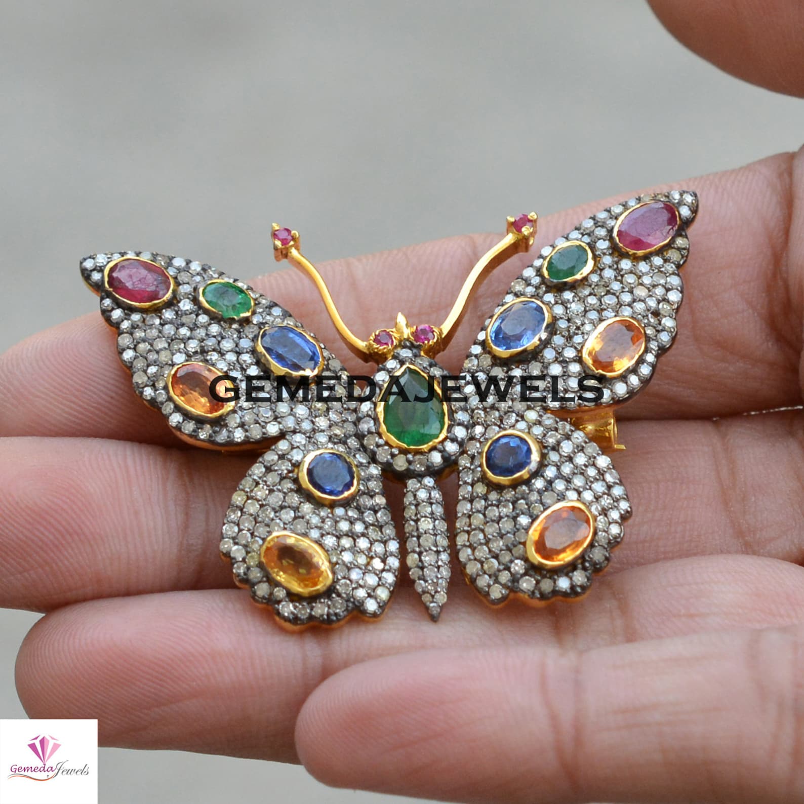 Multi Gemstone Brooch Butterfly Brooch Pin Pave Diamond - Etsy