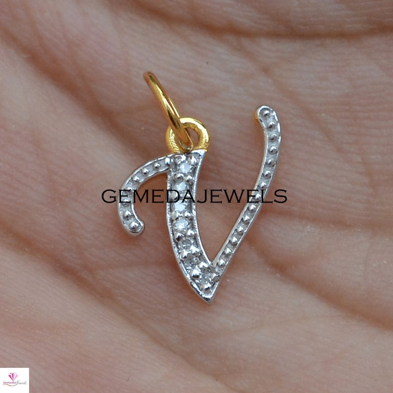 Pave Diamond Initial V Pendant 14k Yellow Gold Pendant - Etsy