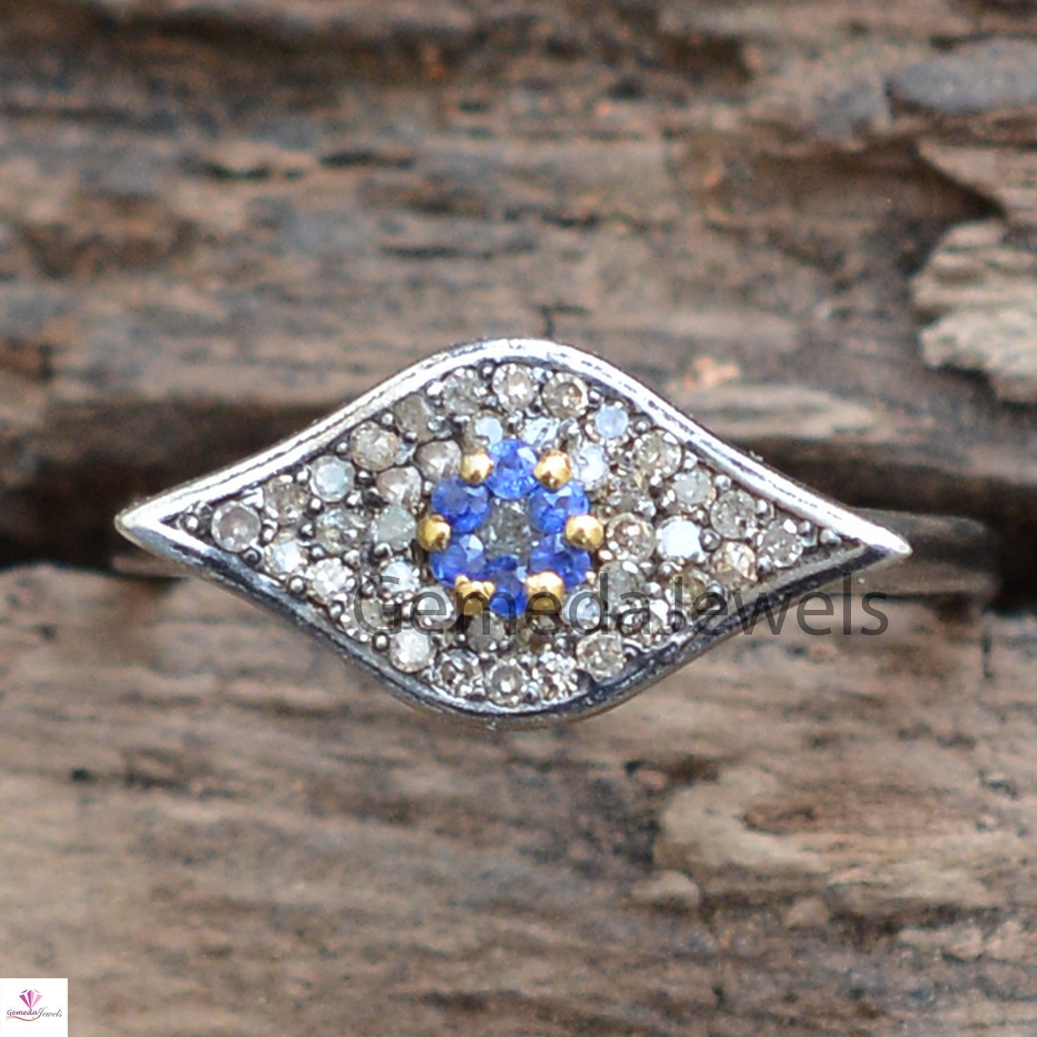 Genuine Blue Sapphire Ring Sterling Silver Jewelry Pave - Etsy
