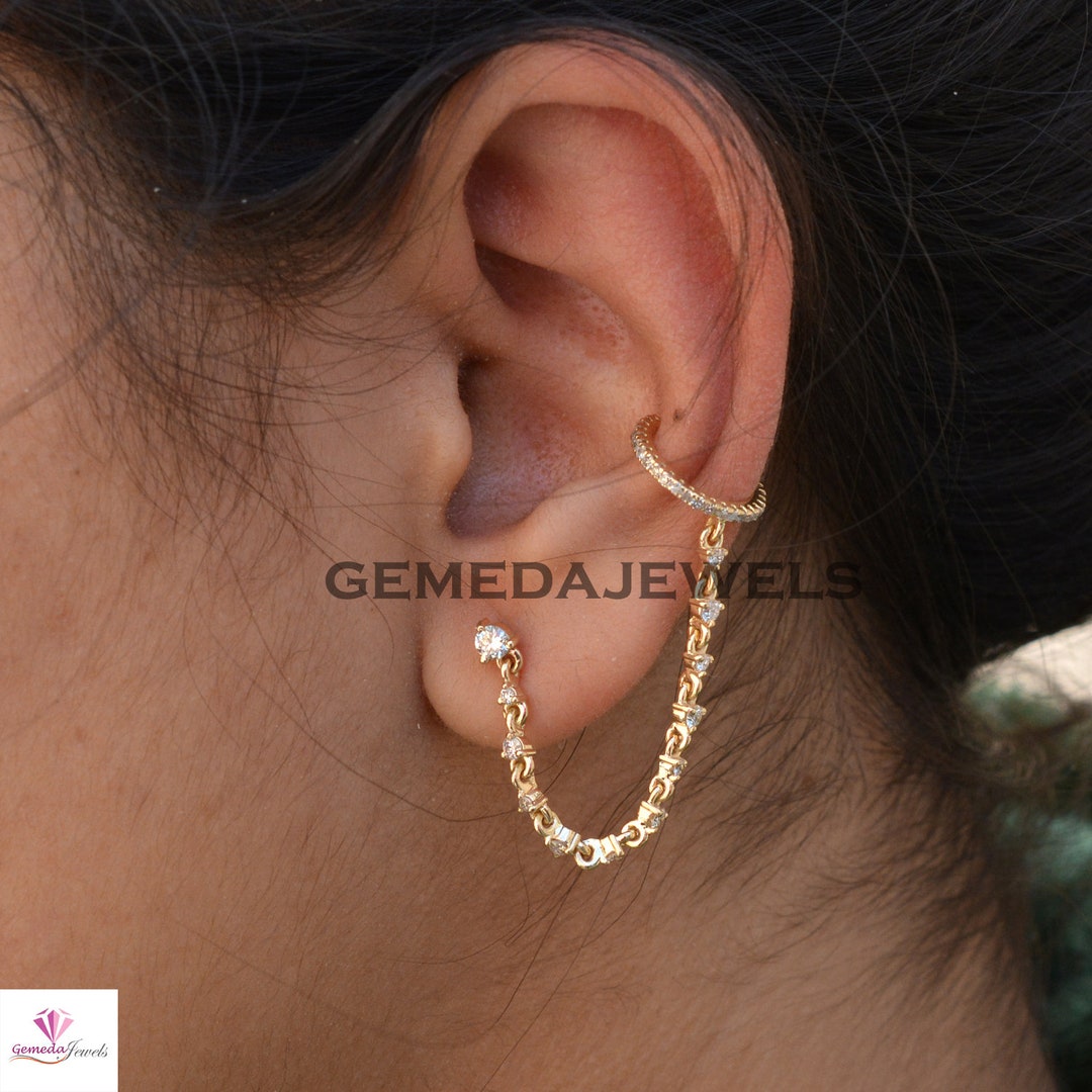 Genuine Diamond Ear Cuff, 14k Yellow Gold Ear Cuff, Diamond Gold ...