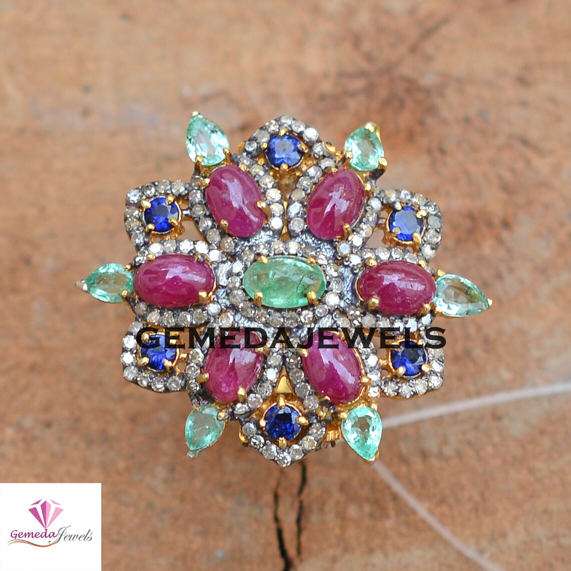 Multi Gemstone Flower Ring 925 Sterling Silver Ring Gemstone - Etsy