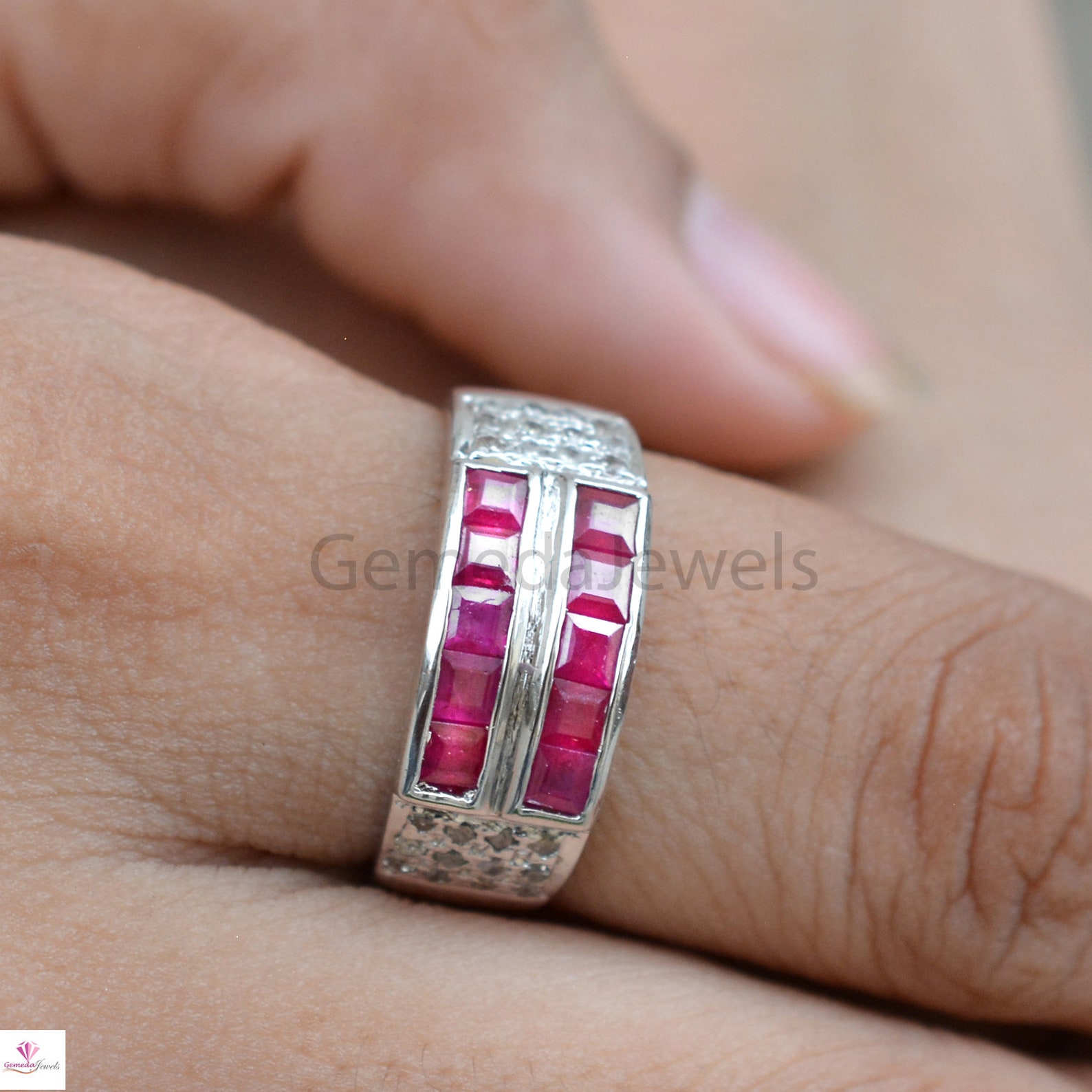 Ruby Gemstone Ring Pave Diamond Jewelry Sterling Silver | Etsy