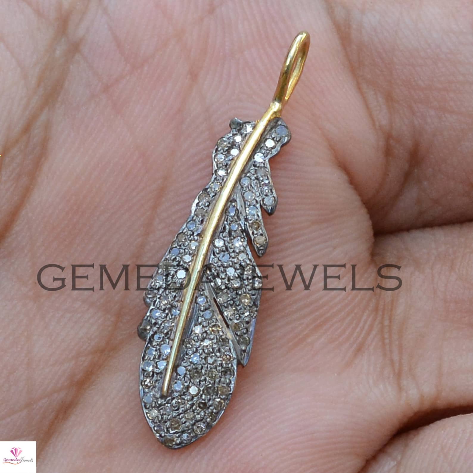 Genuine Pave Diamond Pendant 925 Silver Feather Jewelry - Etsy