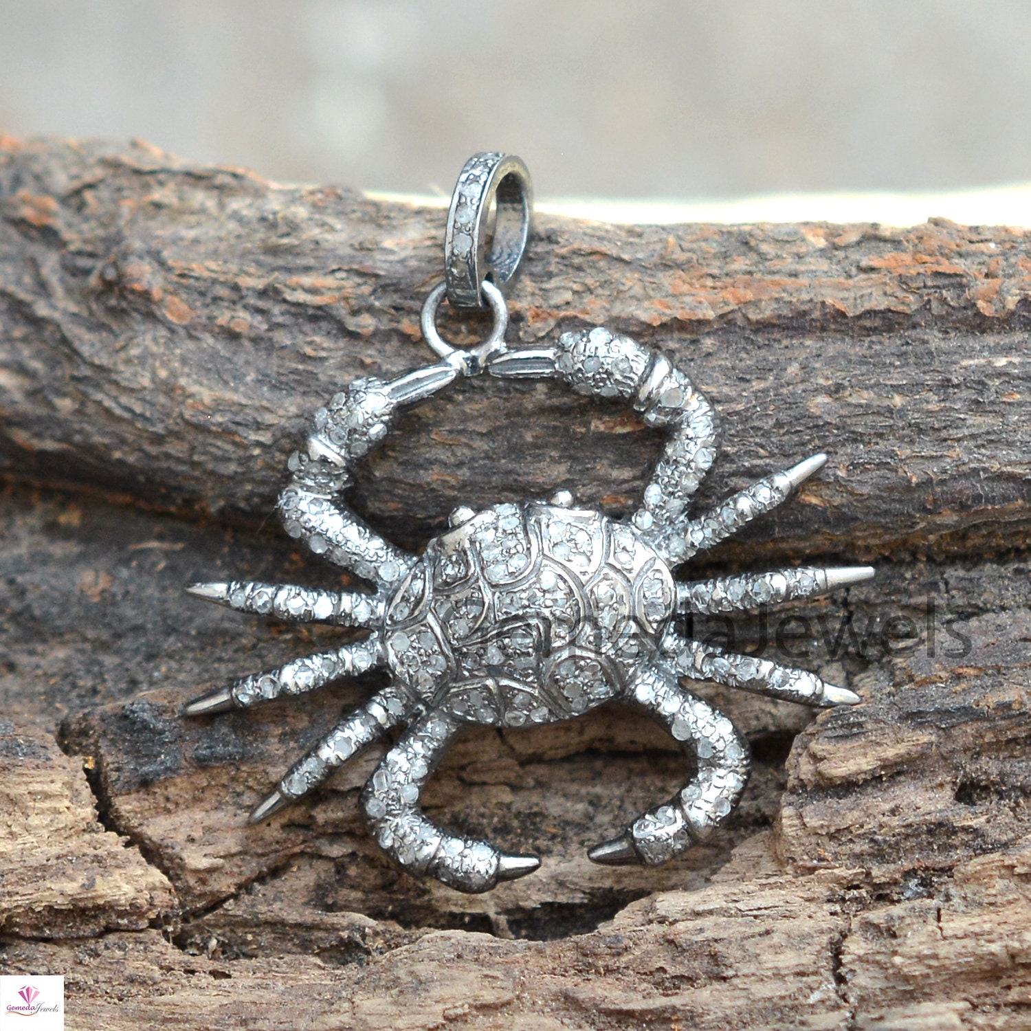 Sale Pave Diamond Crab Pendant Silver Diamond Crab Jewelry | Etsy