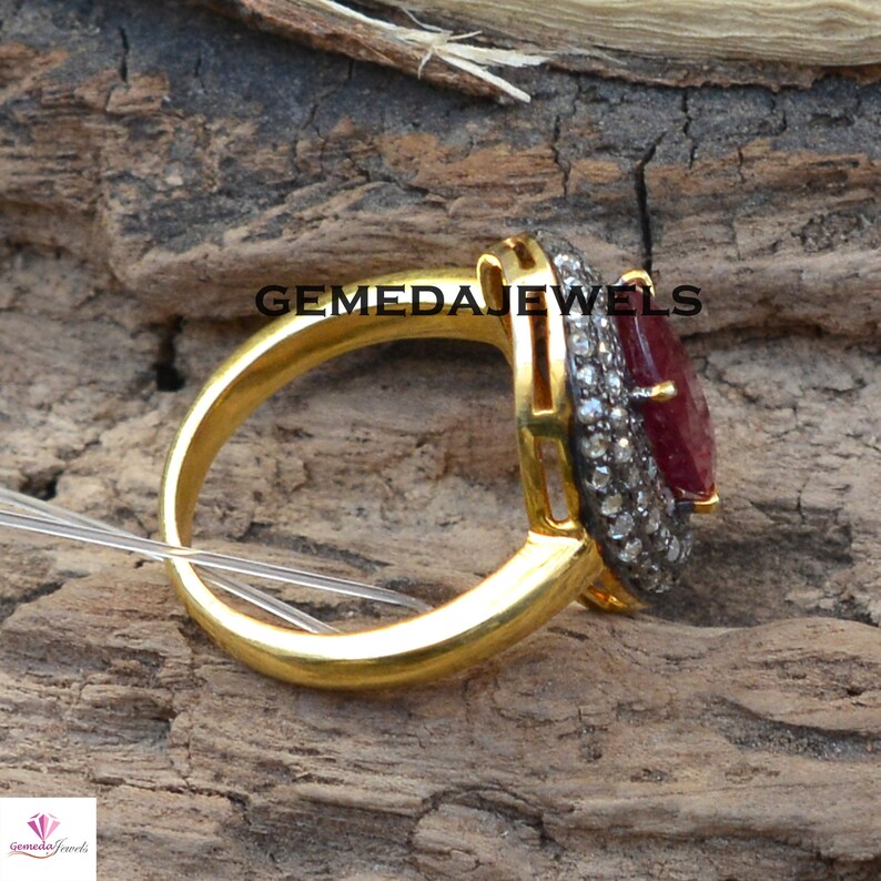 Ruby Gemstone Ring Pave Diamond Jewelry Gemstone Ring - Etsy