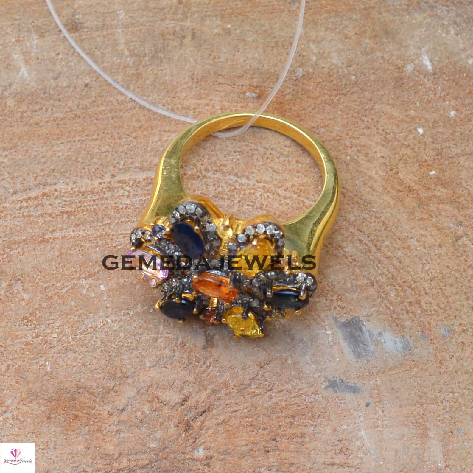 Multi Sapphire Gemstone Ring Pave Diamond Ring Gemstone - Etsy