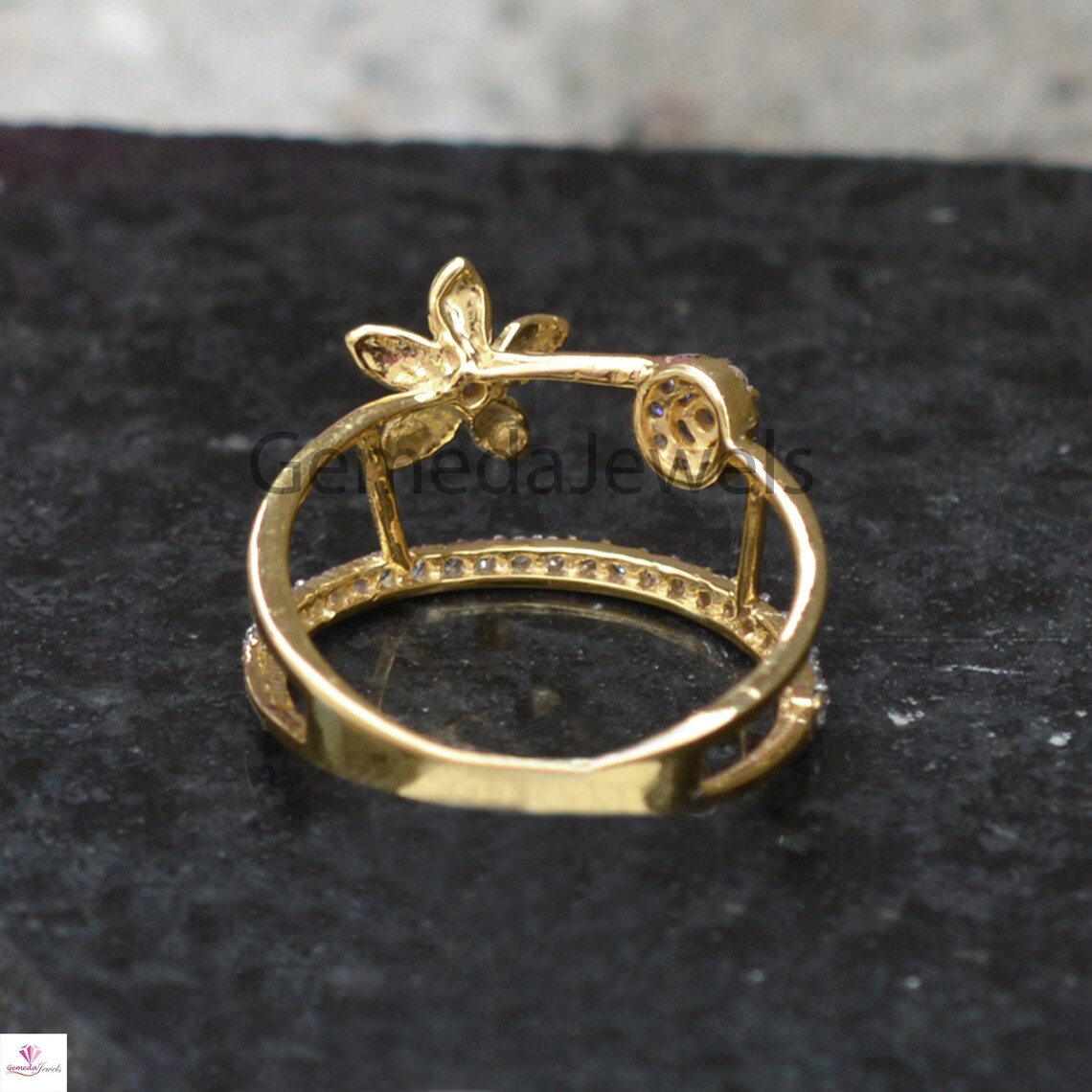 14k Gold Flower Ring Double Cut White Diamond Ring 14k Gold - Etsy