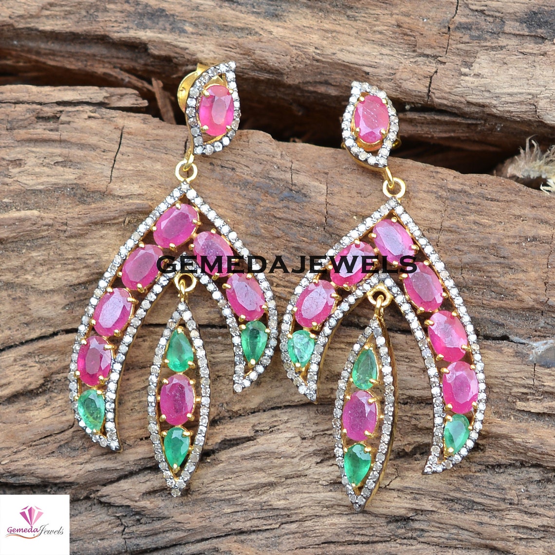 Sale Ruby Silver Earrings Emerald Gemstone Earrings Pave - Etsy