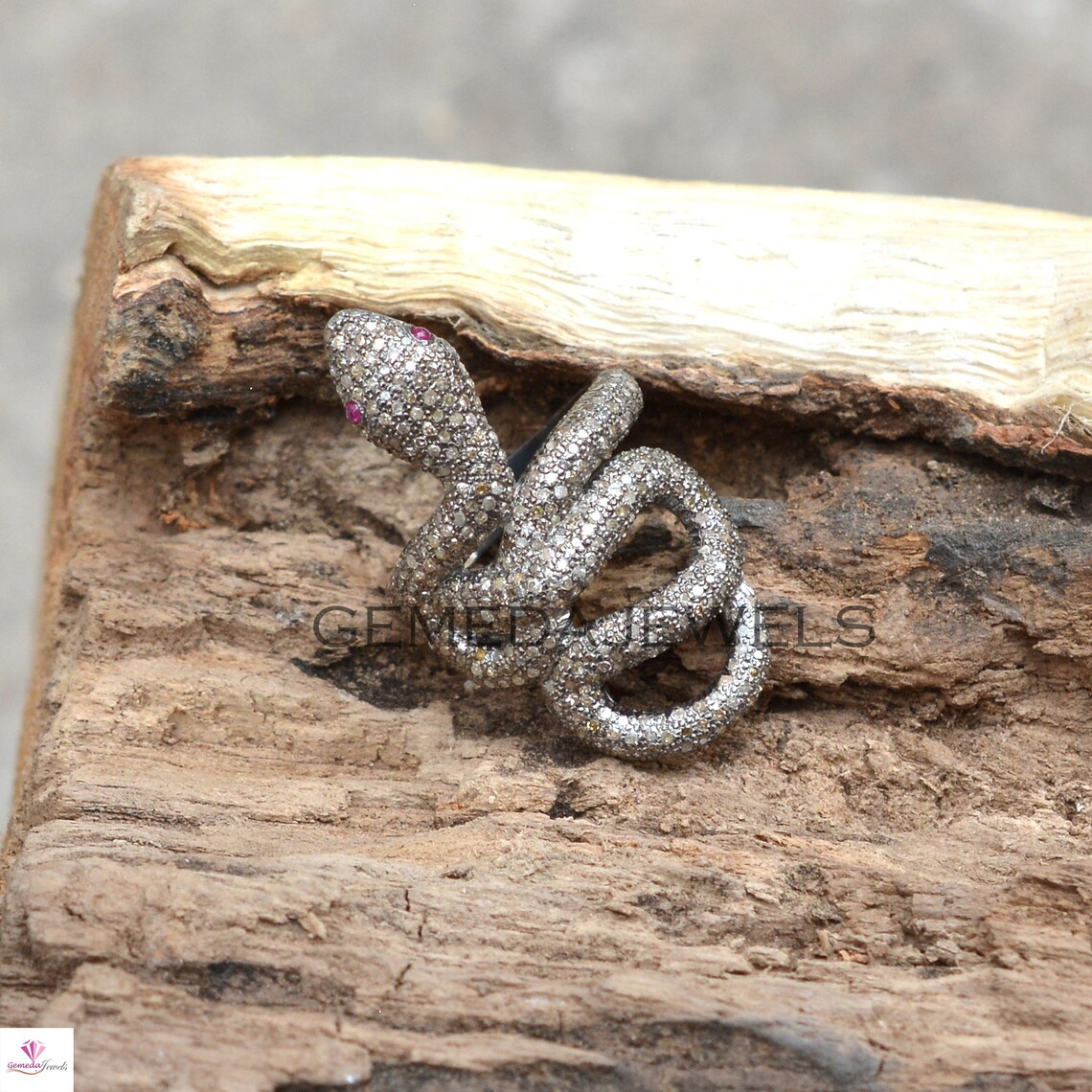Pave Diamond Snake Ring Red Ruby Eye Diamond Snake Sterling - Etsy