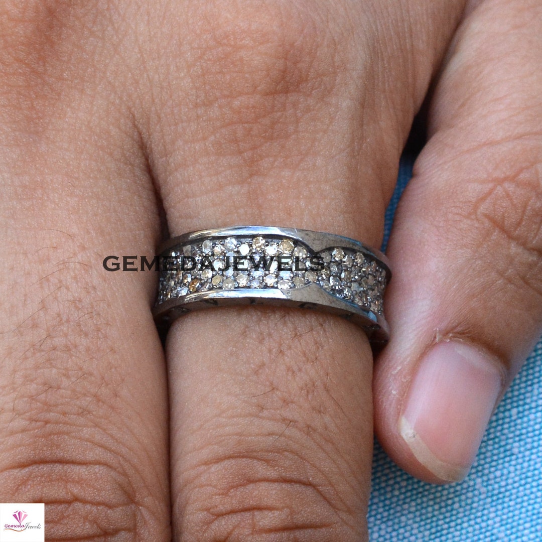 Pave Diamond Band Ring, Sterling Silver Jewelry, Diamond Silver Ring ...