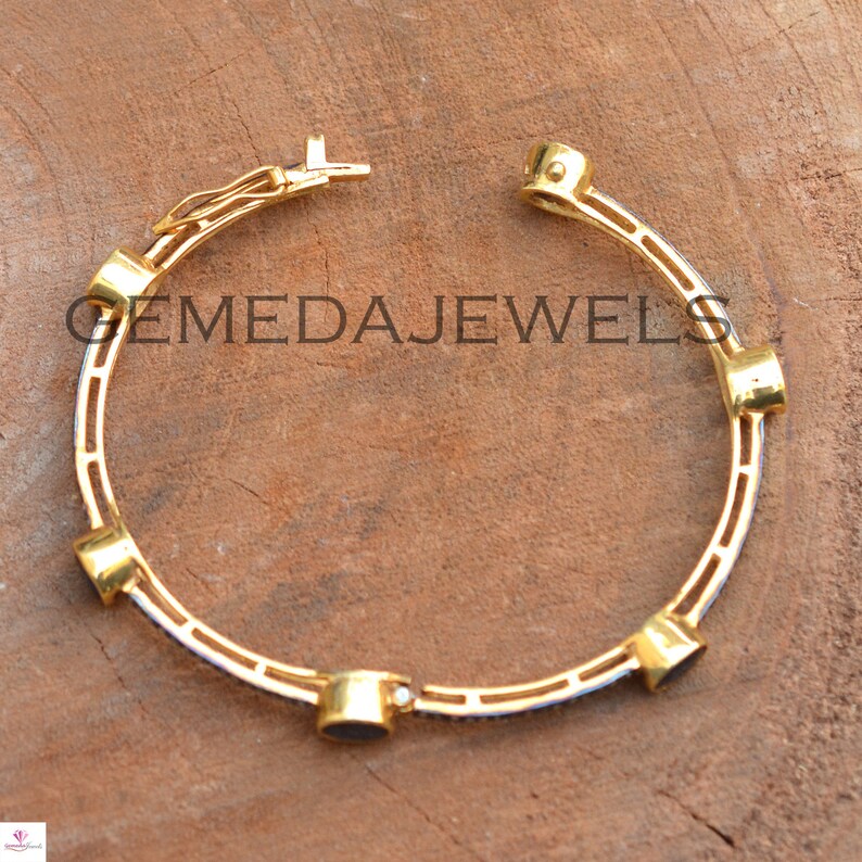 Polki Diamond Bangle: Blue Sapphire, Emerald, Gold Vermeil 925 Silver ...