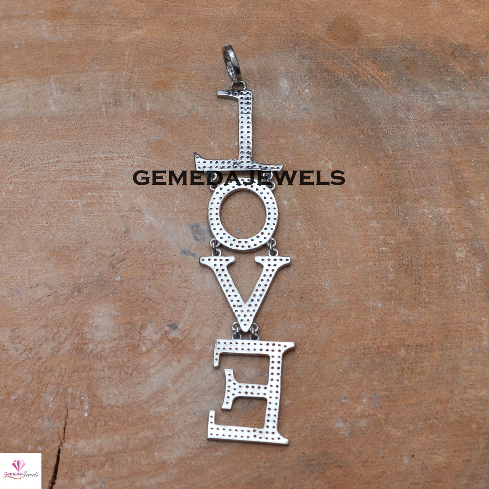 Pave Diamond LOVE Pendant 925 Silver Jewelry Diamond Love - Etsy