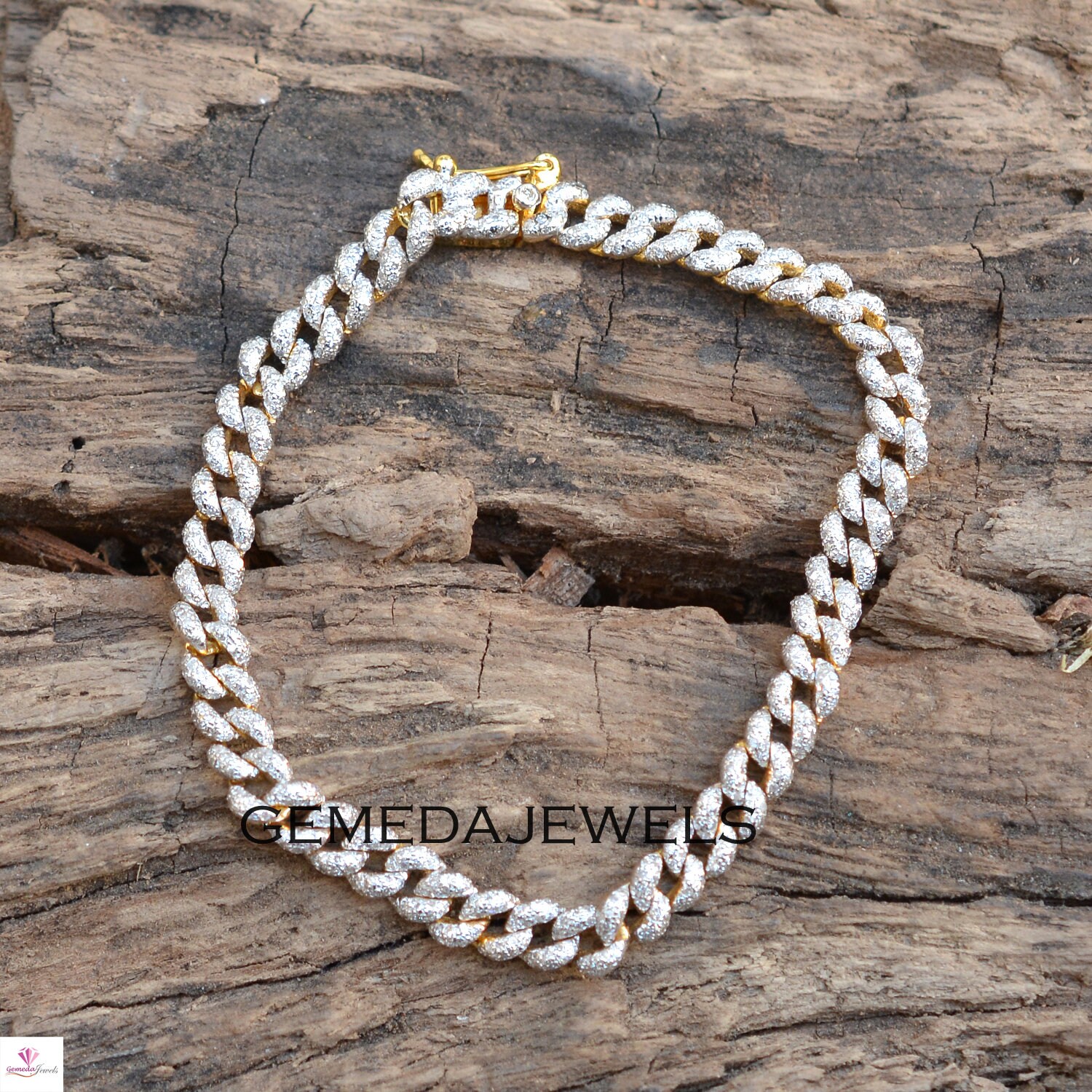 Genuine Pave Diamond Bracelet 14k Yellow Gold Jewelry - Etsy