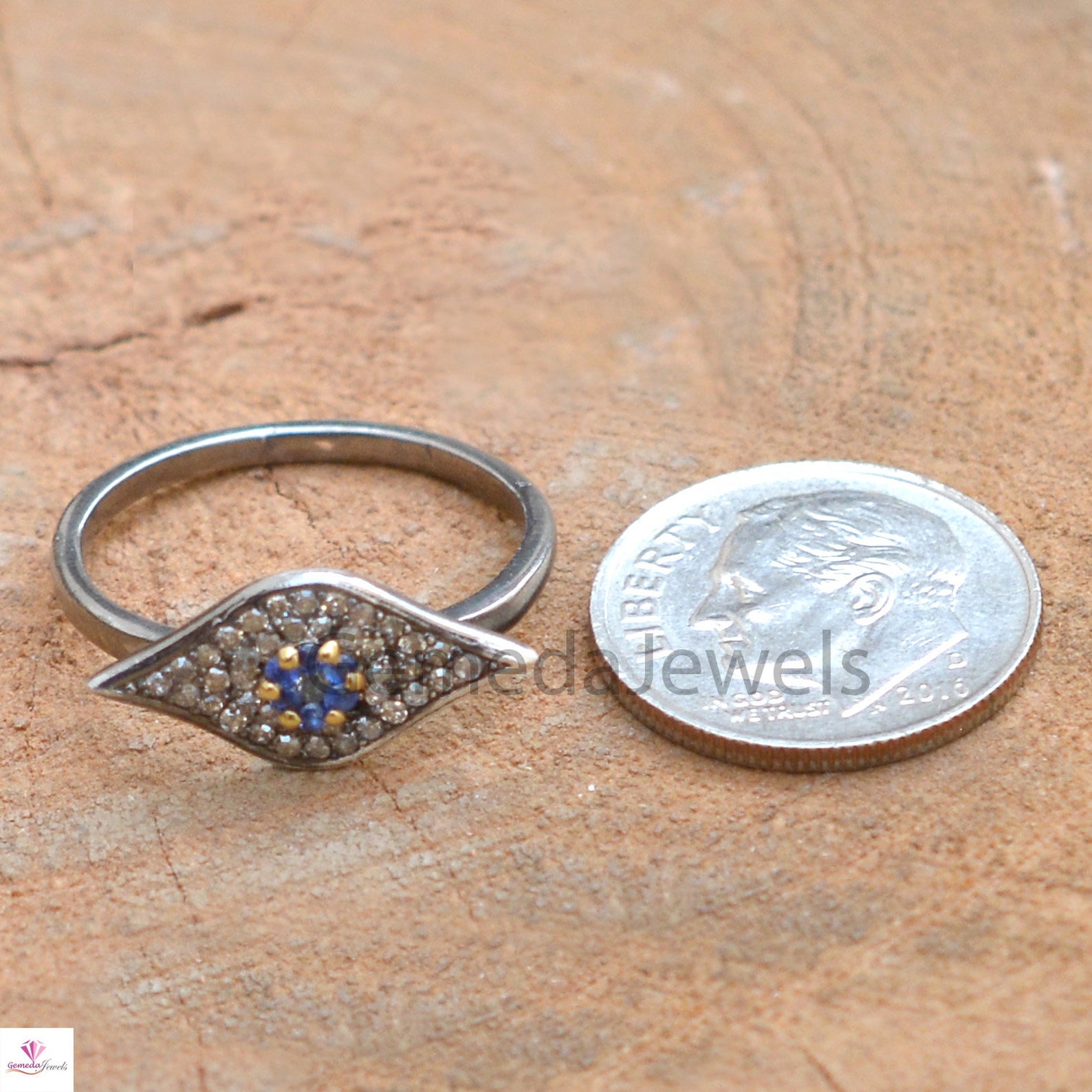 Genuine Blue Sapphire Ring Sterling Silver Jewelry Pave - Etsy