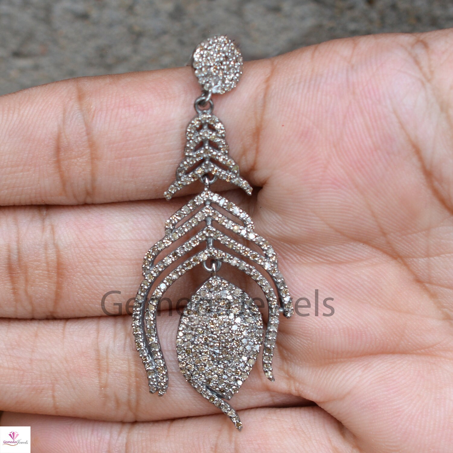 Genuine Pave Diamond Feather Pendant Sterling Silver Jewelry | Etsy