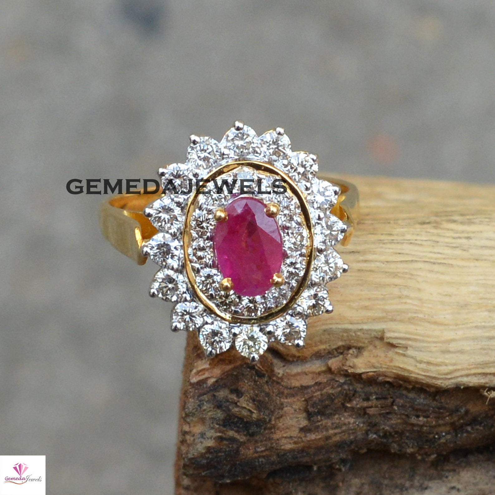 Ruby Gold Ring Pave Diamond Ring 14k Gold Jewelry Gemstone | Etsy