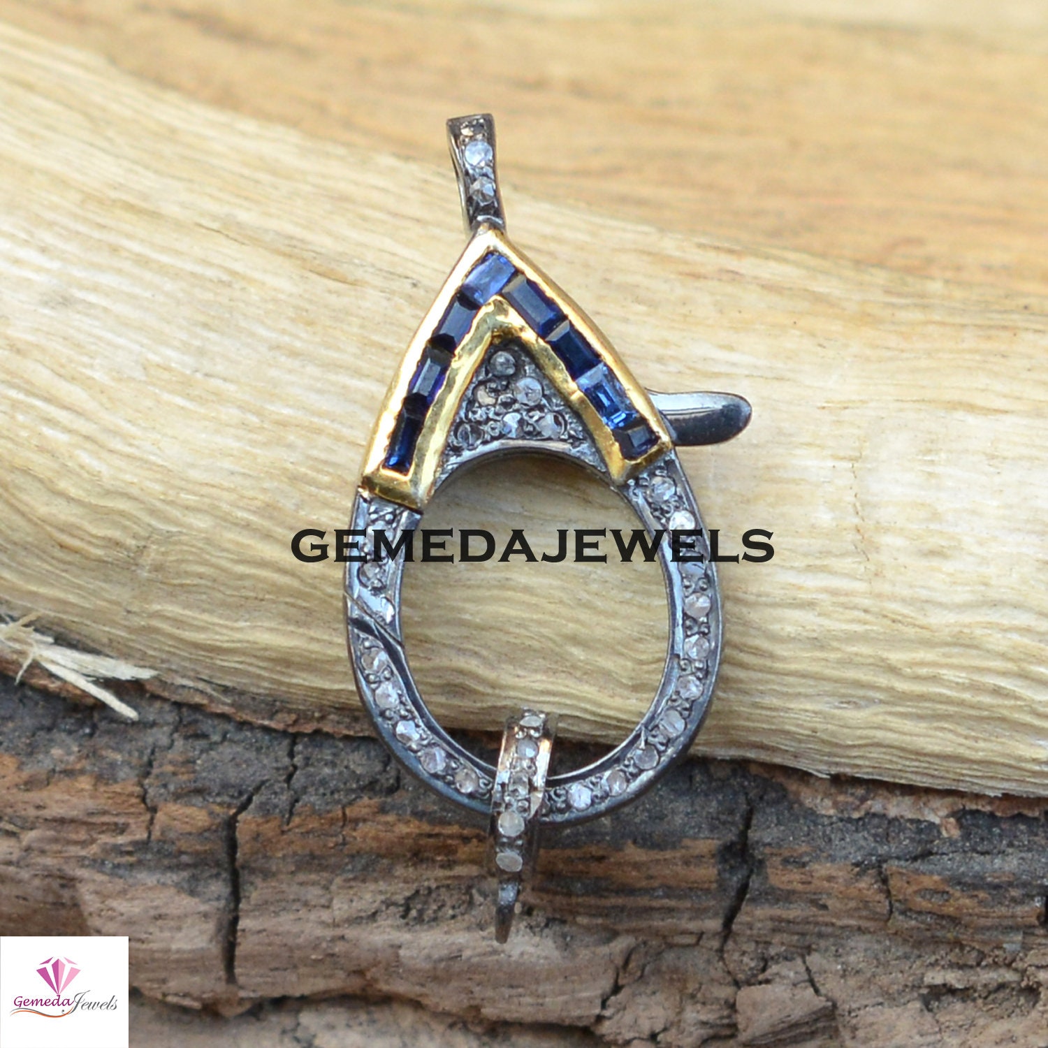 Pave Diamond Lock Sapphire Silver Clasp Lock Ruby Gemstone - Etsy