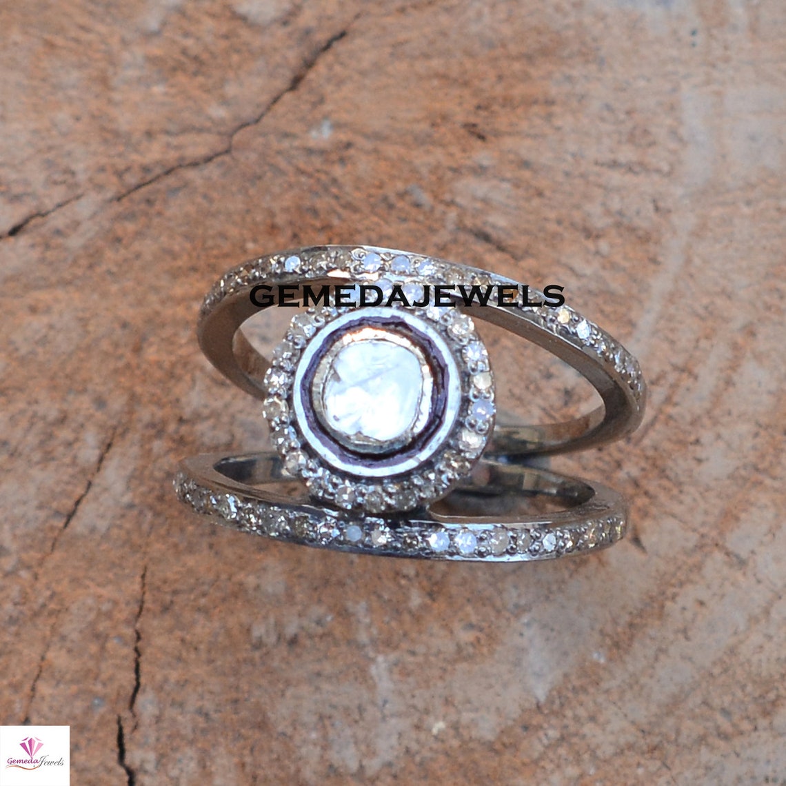 Polki Diamond Ring 925 Silver Jewelry Pave Diamond Ring | Etsy